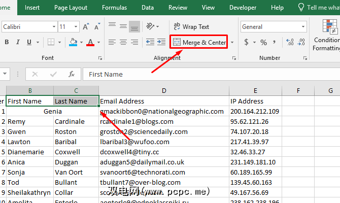 如何合并和取消合并Excel中的单元格：提示和技巧 - 双电网(PCPC.ME)