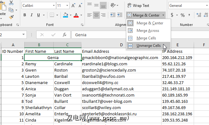 如何合并和取消合并Excel中的单元格：提示和技巧 - 双电网(PCPC.ME)