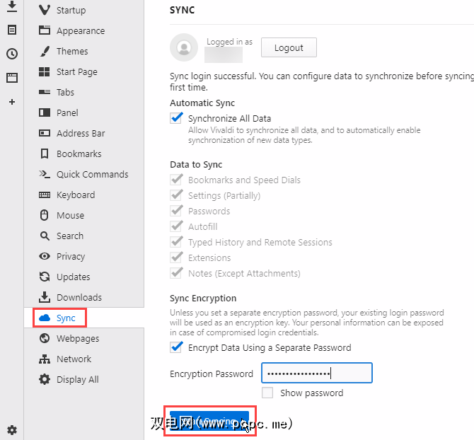 如何在Vivaldi中设置同步并同步浏览数据 - 双电网(PCPC.ME)