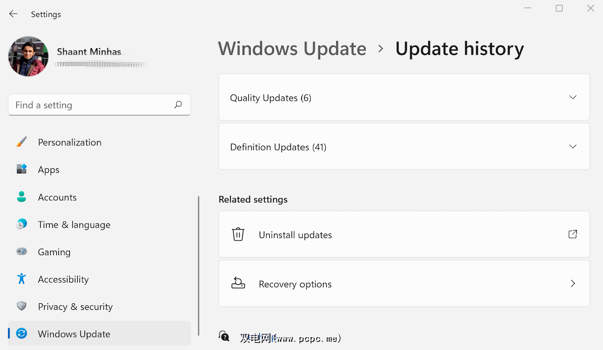 如何在 Windows 11 中查看更新历史记录 - 双电网(PCPC.ME)